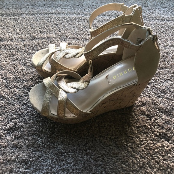 torrid | Shoes | Torrid Gold Platform Wedge Sandals 8w | Poshmark